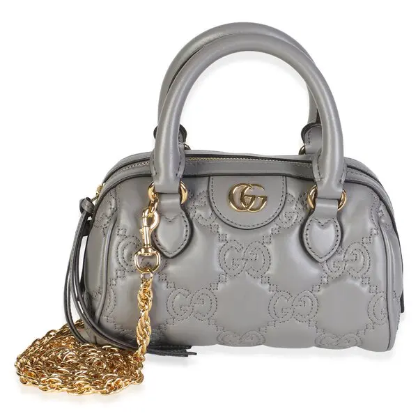 Gucci Dusty Grey Gg Matelasse Calfskin Bowler Bag
