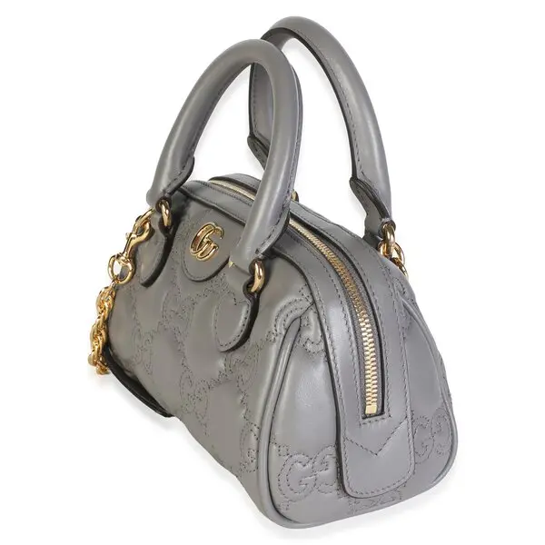 Gucci Dusty Grey Gg Matelasse Calfskin Bowler Bag