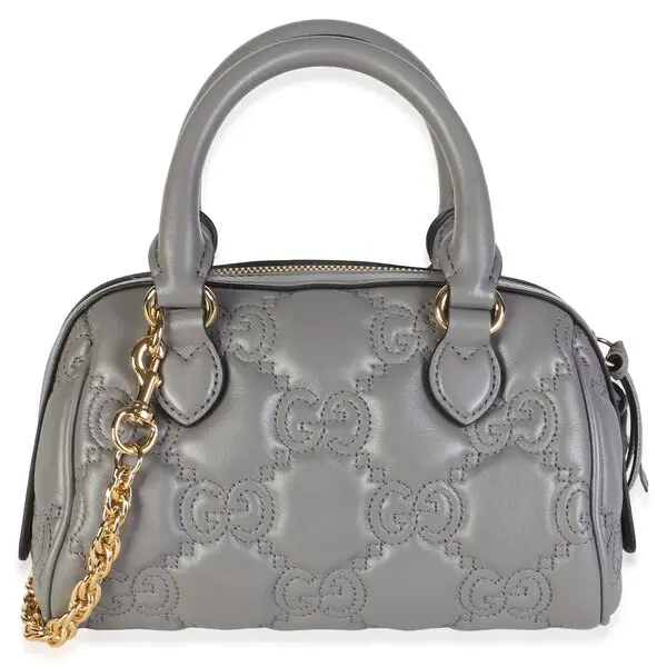 Gucci Dusty Grey Gg Matelasse Calfskin Bowler Bag