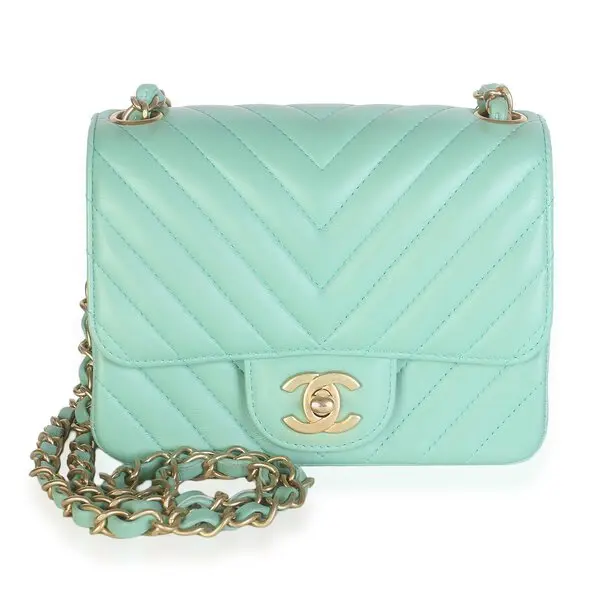 Chanel Light Chevron Lambskin Square Flap Bag - Green