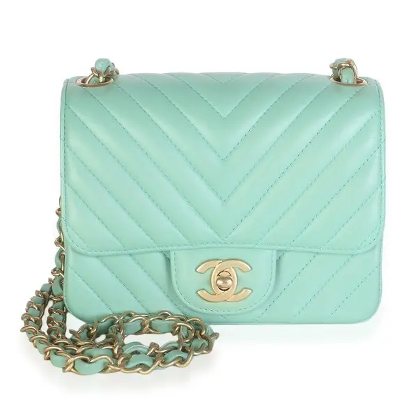 Chanel Light Chevron Lambskin Square Flap Bag - Green