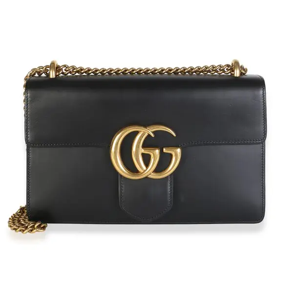 Gucci Smooth Calfskin Gg Marmont Chain Flap Bag - Black