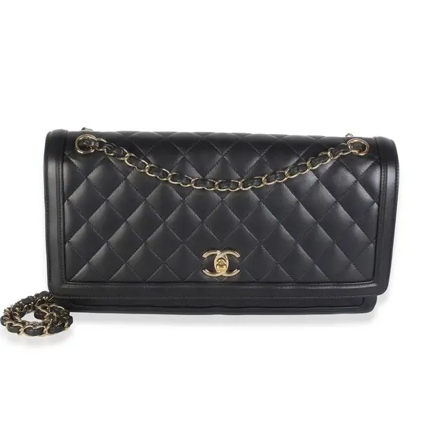 Chanel Quilted Lambskin 3 Compartment Jumbo Flap Bag - Black