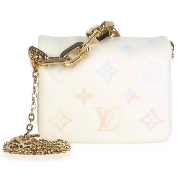 LOUIS VUITTON Cream Multicolor Gradient Embossed Monogram Lambskin Coussin Belt - White