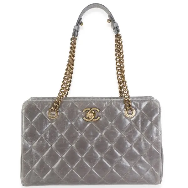Chanel Grey Quilted Glazed Calfskin Perfect Edge Tote - Gray