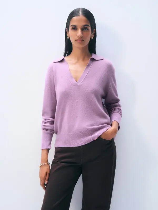 WHITE & WARREN Cashmere Polo Sweater In Size