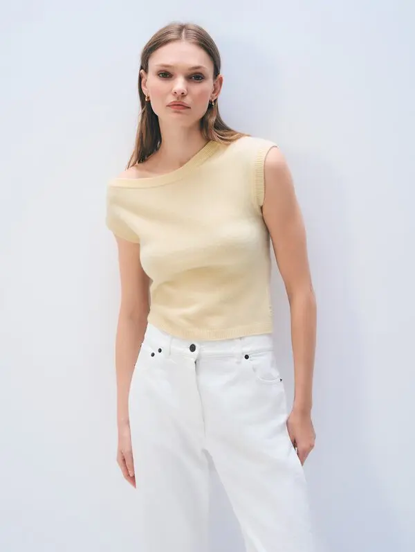 WHITE & WARREN Cashmere Off Shoulder Top In Size - Lemonade