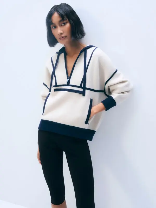 WHITE & WARREN Cashmere Anorak Sweater In Size - Ivory/navy
