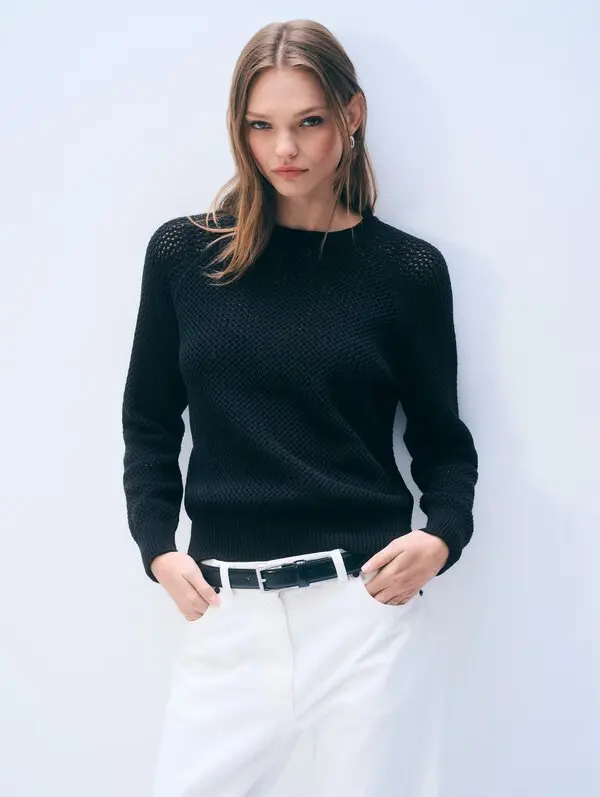 WHITE & WARREN Boucle Mesh Sweatshirt In Size In Cotton/polyester