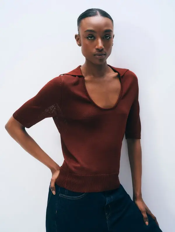 WHITE & WARREN Luster Viscose Scoop Neck Top In Size - Brown