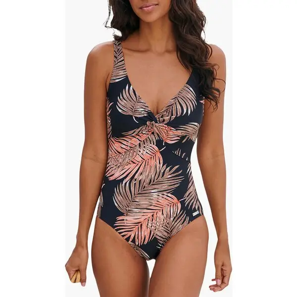 LASCANA Palm Print Tummy Control One Piece Swimsuit