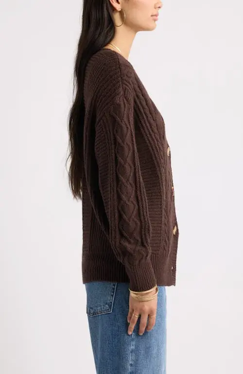 Bp. Relaxed Cable Stitch V-neck Cardigan - Brown Coffee