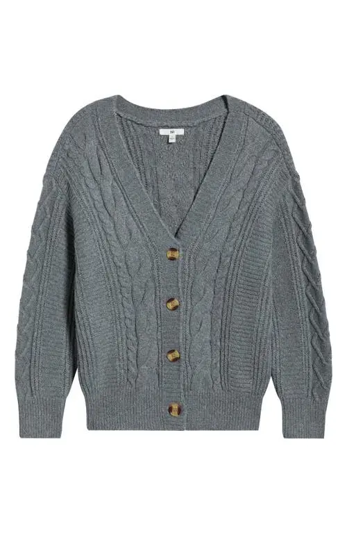Bp. Relaxed Cable Stitch V-neck Cardigan - Grey Cloudy Heather