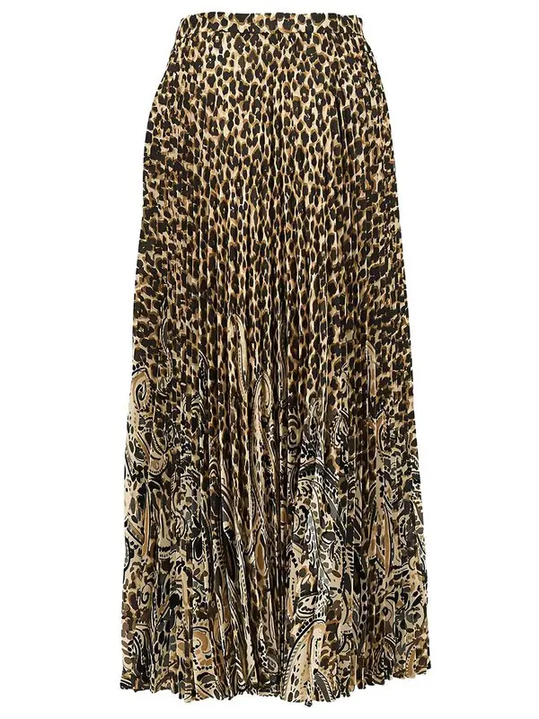 Etro Pleated Skirt With Leopard Print