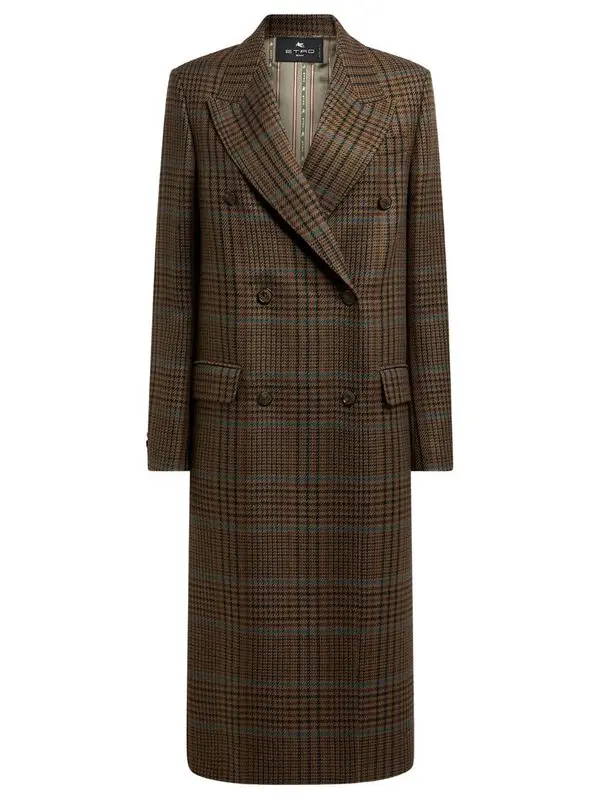 Etro Double-breasted Wool Coat With Prince Of Wales Pattern
