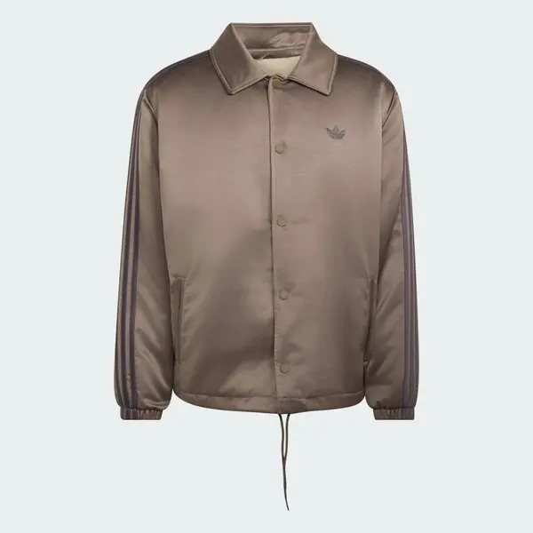 Adidas 3 Stripes Satin Padded Jacket Brown