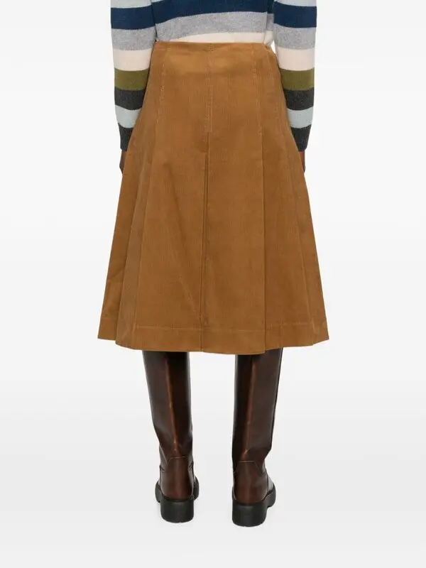 Tory Burch Corduroy Pleated Skirt - Brown