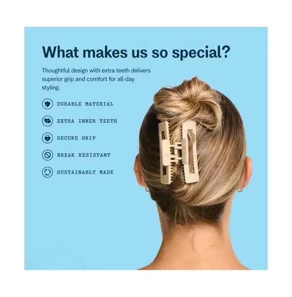 GIMME BEAUTY Rectangle Extra Grip Claw Clip Double Teeth Accessory Set Perfect For Medium Hair 2 Pack