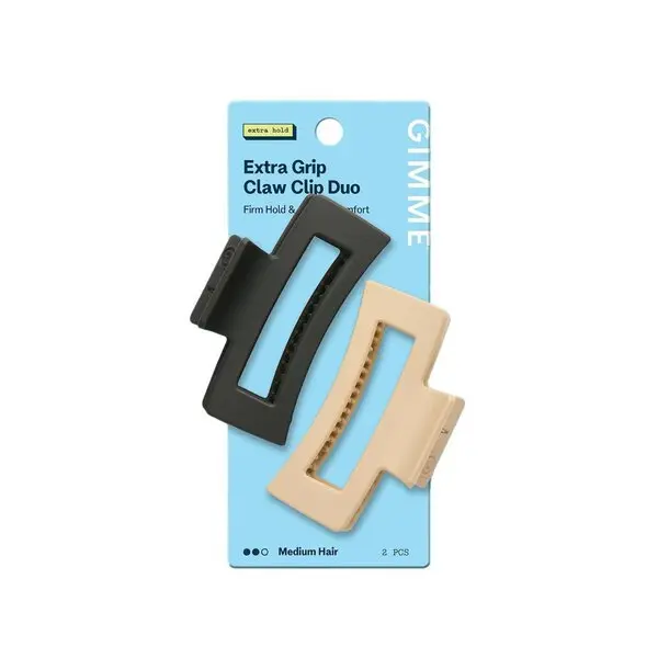 GIMME BEAUTY Rectangle Extra Grip Claw Clip Double Teeth Accessory Set Perfect For Medium Hair 2 Pack - No Color