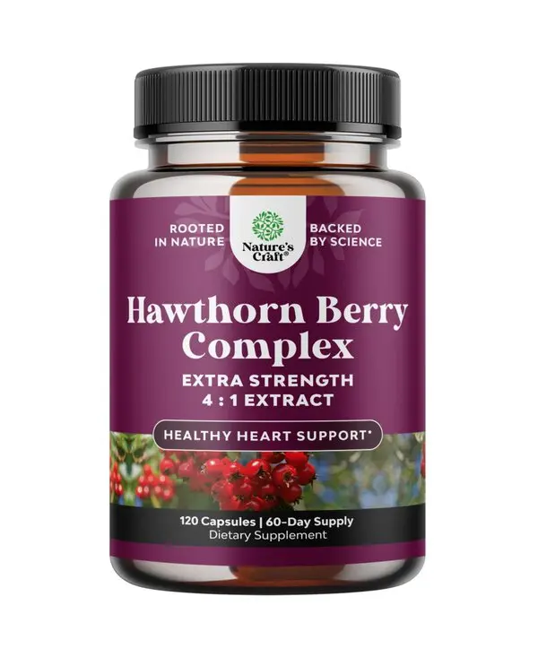 NATURE'S CRAFT Extra Strength Hawthorn Berry Capsules Antioxidant Supplement With Leaf & Flower Extract 4:1 For Healthy Heart & Digestion - No Color