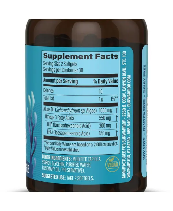 SUNWARRIOR Omega-3 Algae Oil Softgels