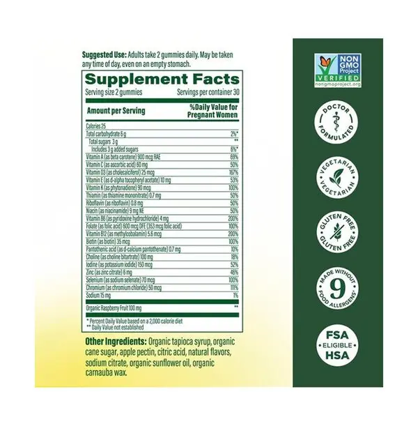 MEGAFOOD Baby And Me 2 Prenatal Gummies Folic Acid And Choline 60 Raspberry Gummies