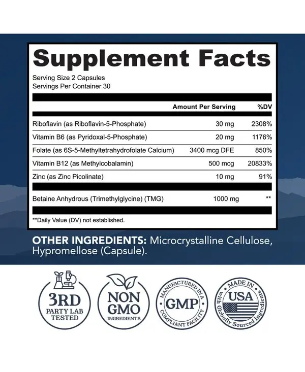 LEFT COAST PERFORMANCE Homocysteine Support Capsules With Methylated B Complex Vitamins And Tmg