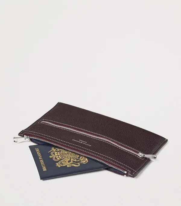 ASPINAL OF LONDON Grained Leather Hudson Travel Pouch - Burgundy