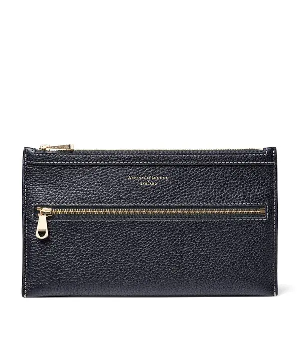 ASPINAL OF LONDON Grained Leather Hudson Travel Pouch - Navy