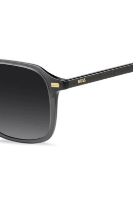 BOSS Sunglasses In Dark-gray Acetate With Gold-tone Logos