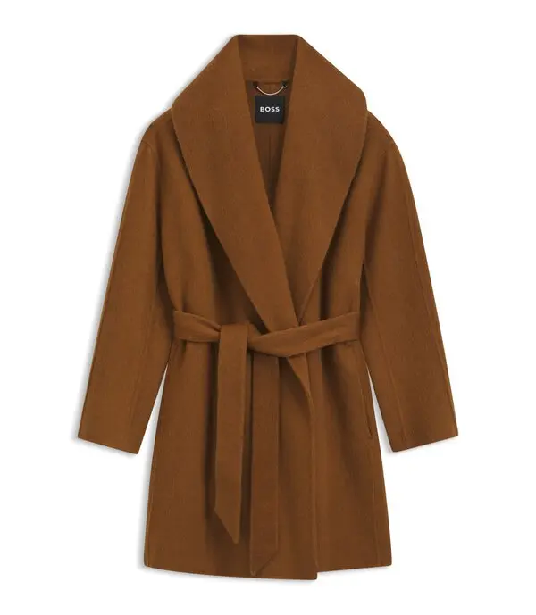 BOSS Shawl-lapel Wrap Coat In A Melange Wool Blend