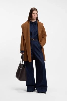 BOSS Shawl-lapel Wrap Coat In A Melange Wool Blend