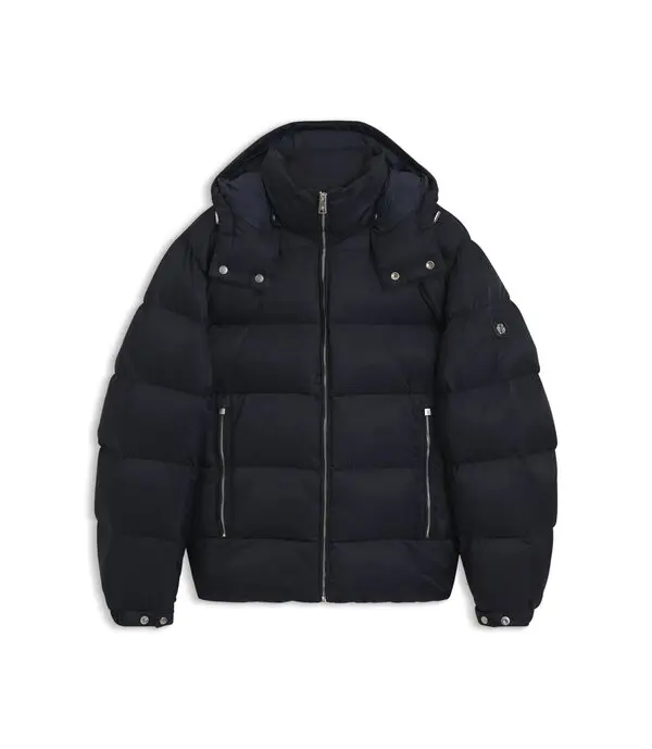 BOSS Water-repellent Padded Jacket With Micro-monogram Jacquard - Dark Blue