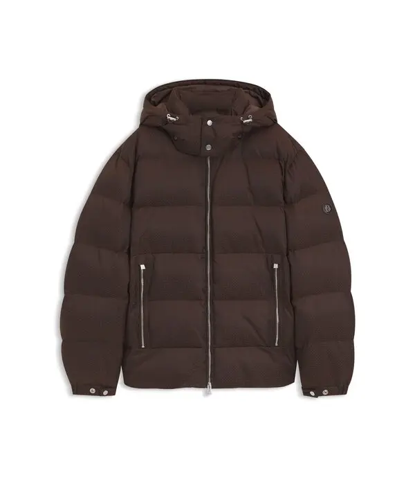 BOSS Water-repellent Padded Jacket With Micro-monogram Jacquard - Dark Brown