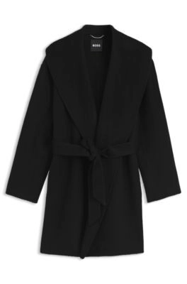BOSS Shawl-lapel Wrap Coat In A Melange Wool Blend