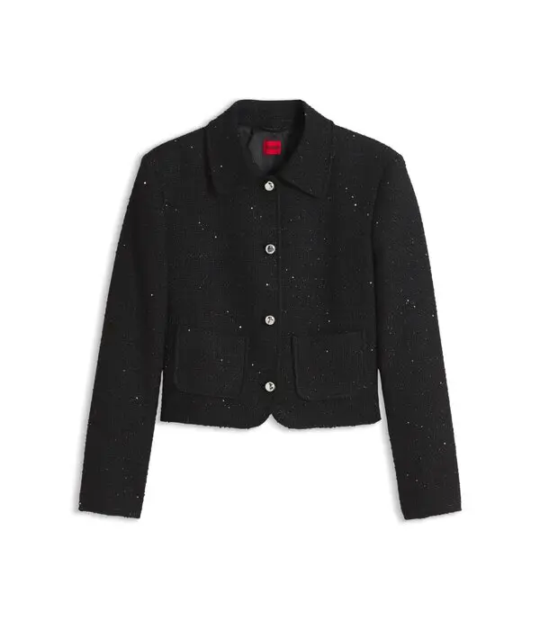 Hugo Boxy Cropped Jacket In Sequined Boucl