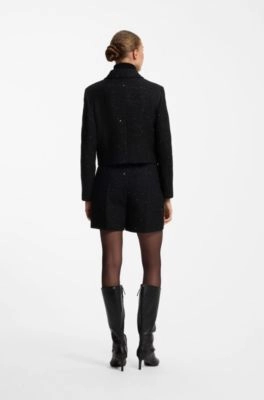 Hugo Boxy Cropped Jacket In Sequined Boucl