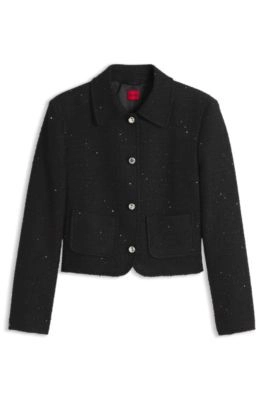 Hugo Boxy Cropped Jacket In Sequined Boucl