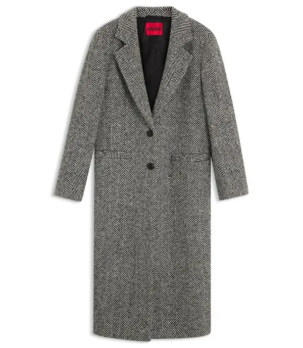 Hugo Relaxed-fit Coat With Herringbone Pattern