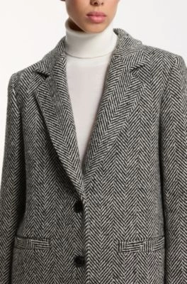 Hugo Relaxed-fit Coat With Herringbone Pattern