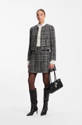 Hugo Checked Bouclé Jacket With A-line Cut