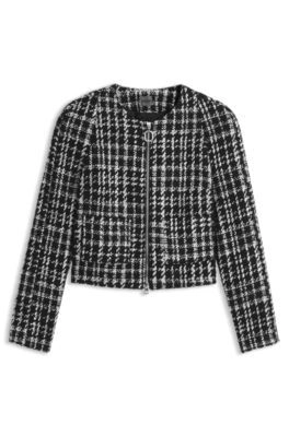 Hugo Checked Bouclé Jacket With A-line Cut