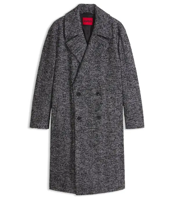 Hugo Double-breasted Coat In A Virgin-wool Blend
