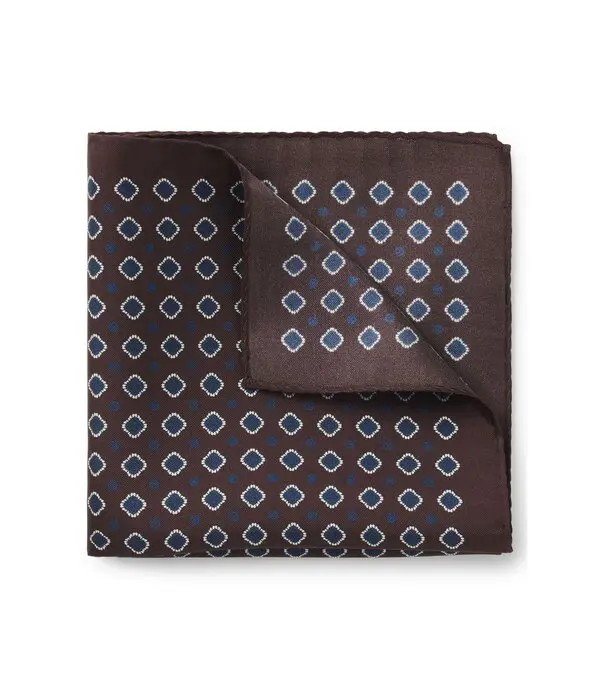 BOSS One Silk Pocket Square With Printed Pattern - Dark Brown