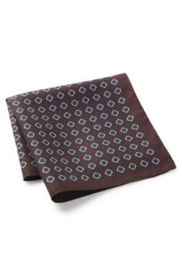 BOSS One Silk Pocket Square With Printed Pattern - Dark Brown