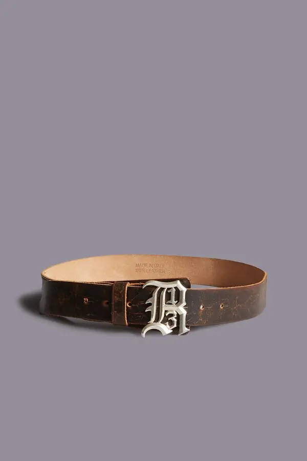 R13 Logo Buckle Belt - Brown