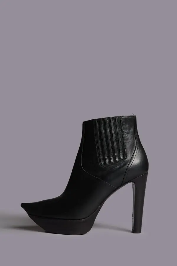 R13 Pointy Toe Platform Heeled Boot - Black