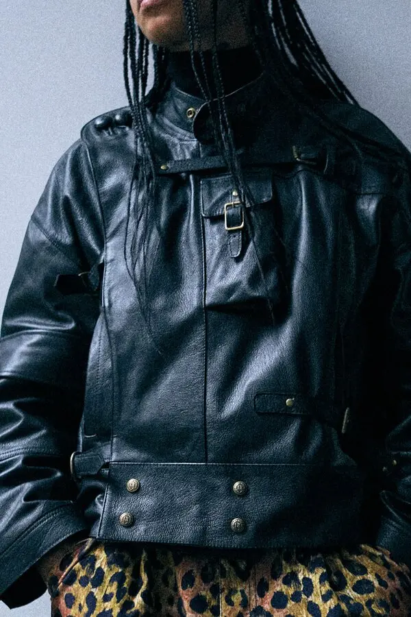 R13 Oversized Cropped Messenger Leather Jacket
