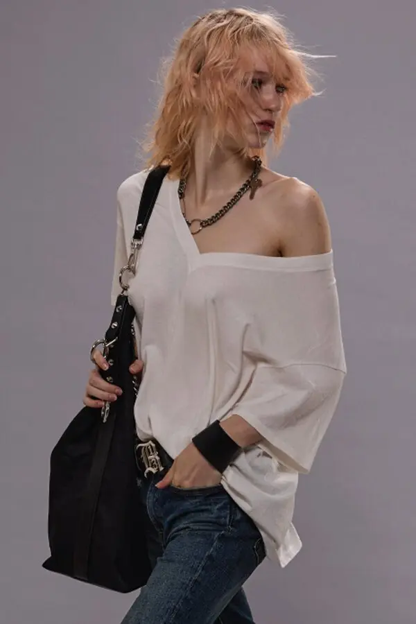 R13 Relaxed Cashmere V - White