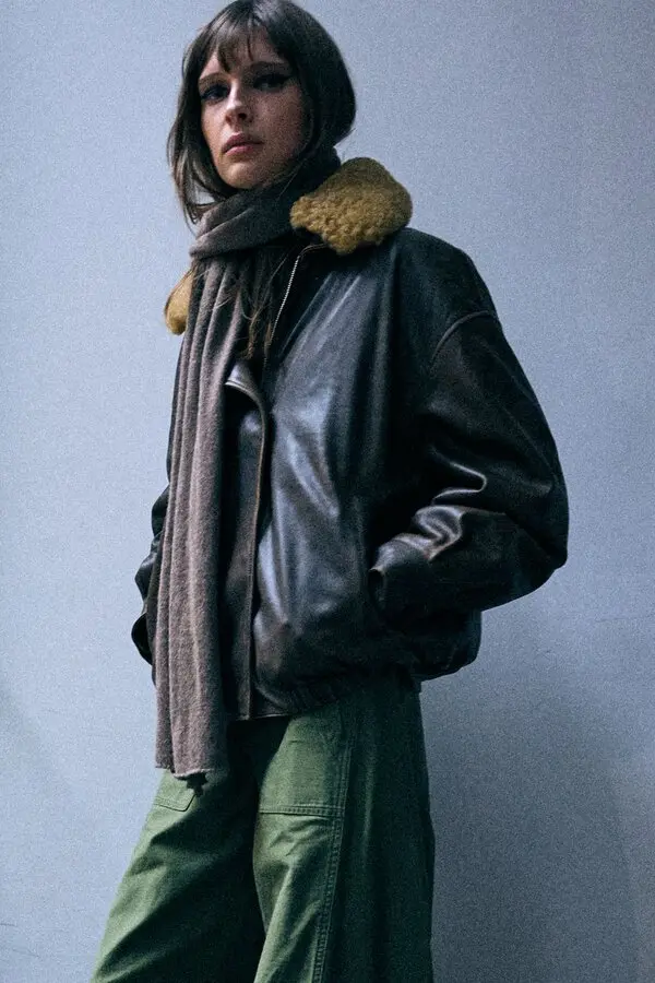 R13 Removable Collar Leather Bomber